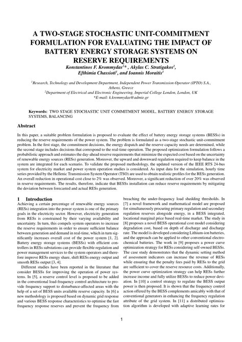 Pdf A Two Stage Stochastic Unit Commitment Formulation For Evaluating The Impact Of Battery