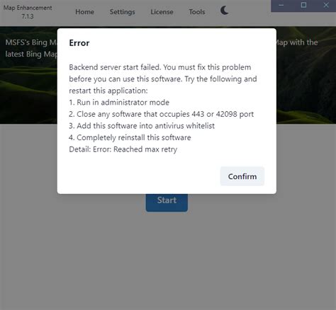 error backend server start failed · issue 366 · derekhe msfs2020 map