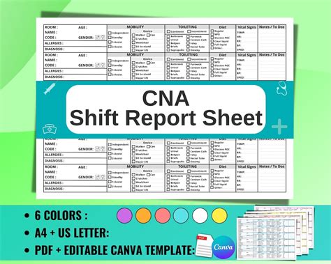 Cna Shift Report Sheet Certified Nursing Assistant Brain Sheet For 6 Patients Patient Care