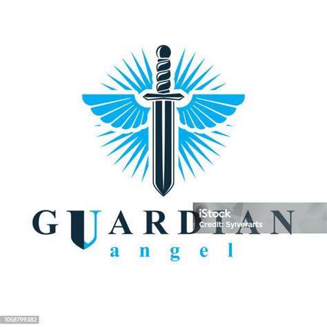 벡터 그래픽 그림 새 날개를 사용 하 여 만든 칼의 전투 및 보안은 유 기호 세 라프 벡터의 상징 기사 사람의 역할에 대한 스톡