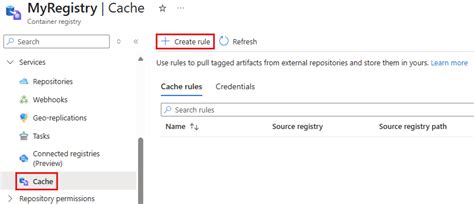 使用 Azure 门户在 Azure 容器注册表中启用项目缓存 Azure Container Registry Microsoft