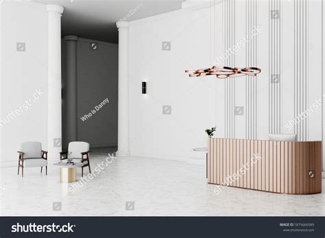 리셉션 데스크 컴퓨터 및 대기 공간을 스톡 일러스트 1875666589 Shutterstock