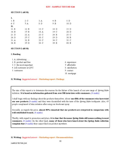 Key Sample Test M3 K45 Key Sample Test Key Sample Test K Section