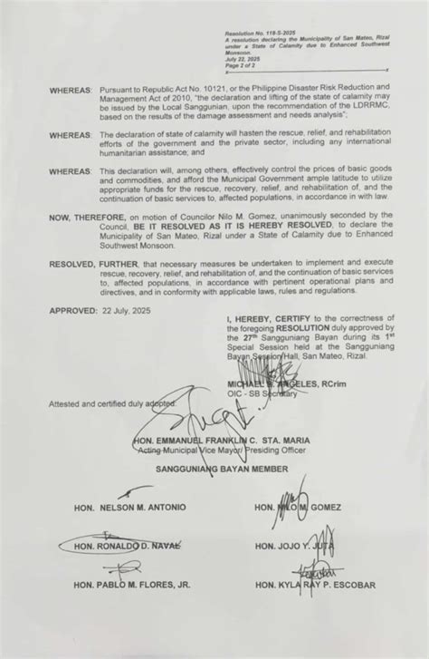Resolution No 118 S 2025 Sangguniang Bayan Ng San Mateo Facebook