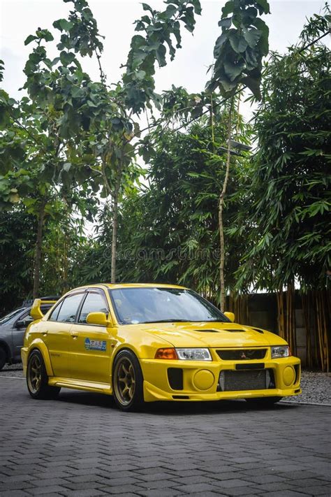 Modified Yellow Mitsubishi Lancer Evolution V In Jdm Run Car Meet Editorial Photo Image Of