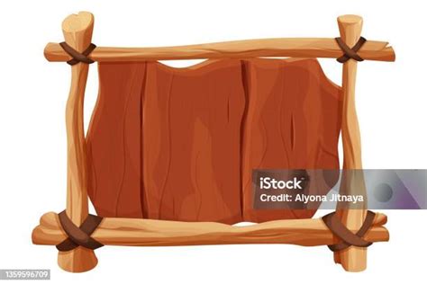 막대기에서 프레임 흰색 배경에 고립 만화 스타일의 나무 판자 테두리 정글 패널 질감과 상세한 게임 자산 메뉴 벡터 일러스트레이션 0명에 대한 스톡 벡터 아트 및 기타 이미지