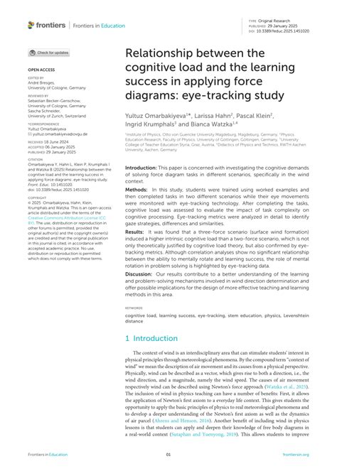 Pdf Relationship Between The Cognitive Load And The Learning Success In Applying Force