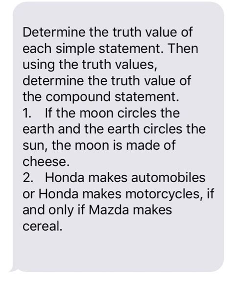 Solved Determine The Truth Value Of Each Simple Statement Chegg