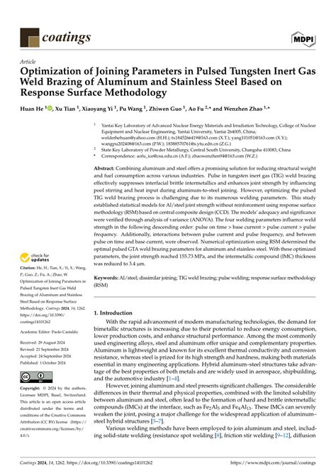 Pdf Optimization Of Joining Parameters In Pulsed Tungsten Inert Gas Weld Brazing Of Aluminum