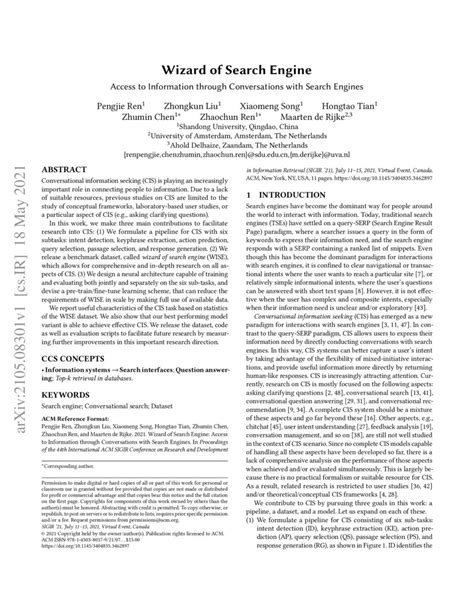 wizard of search engine access to information through conversations