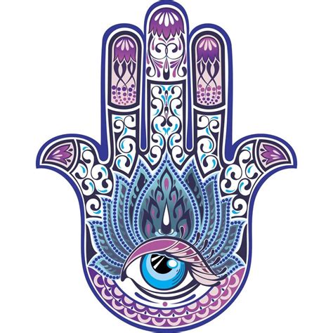Blue Purple Hamsa Hand With Henna Pattern And Lotus Vinyl Decal Bumper