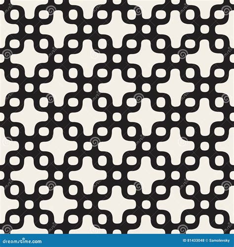 Rounded Cross And Circles Lattice Vector Seamless Black And White Pattern Stock Vector