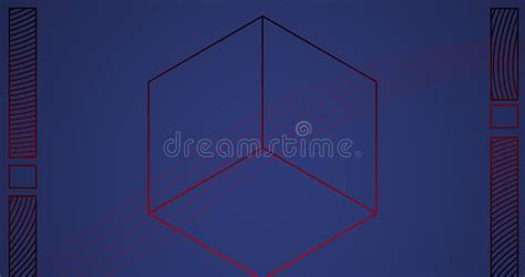 Image Of Shapes And Cube With Red Lines On Blue Background Stock Image