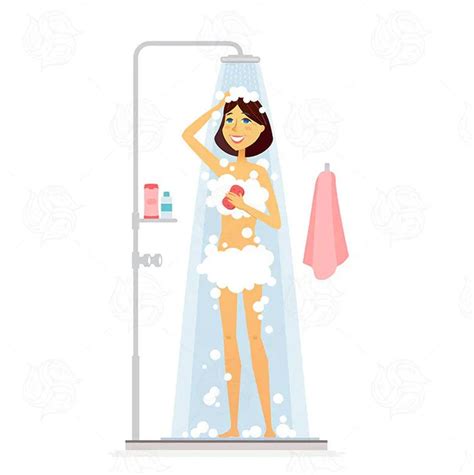 Young Woman Taking A Shower Vector Illustration Vector Illustration