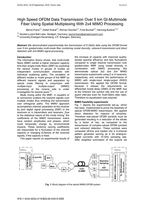 Pdf High Speed Ofdm Data Transmission Over 5 Km Gi Multimode Fiber Using Spatial Multiplexing