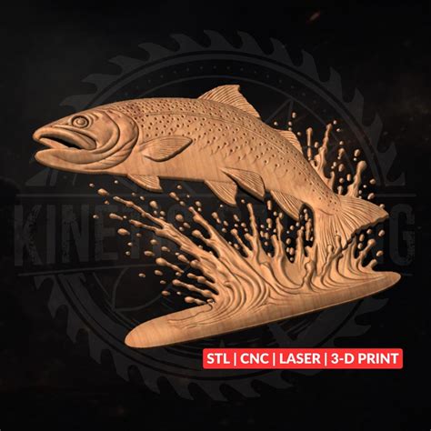River Trout Stl 3d Cnc Carving File Wood Relief Art 3d Printing