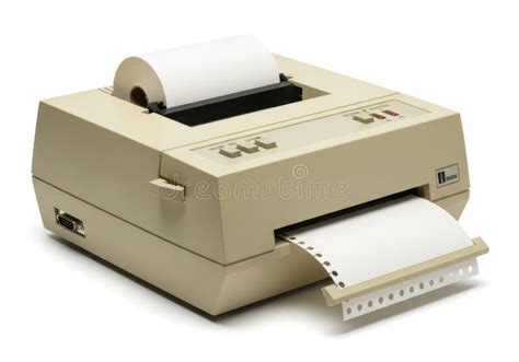 Vintage Dot Matrix Printer With Paper Roll And Output Tray Stock Illustration Illustration Of