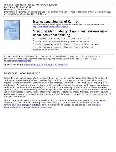 Pdf Structural Identifiability Of Nonlinear Systems Using Linearnonlinear Splitting