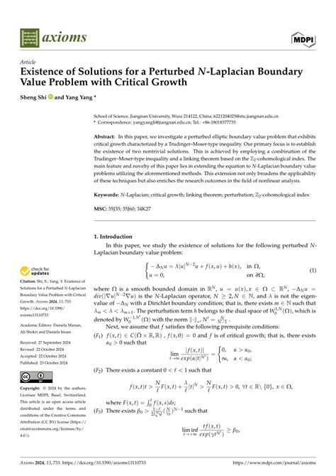 Pdf Existence Of Solutions For A Perturbed N Laplacian Boundary Value Problem With Critical Growth