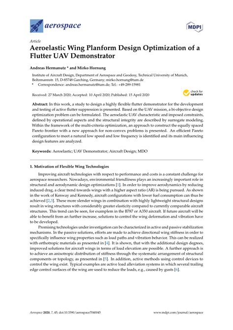 PDF Aeroelastic Wing Planform Design Optimization Of A Flutter UAV Demonstrator