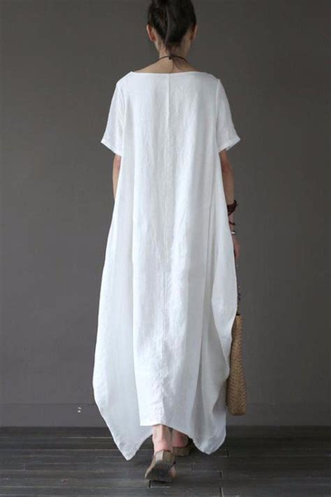 White Casual Linen Plus Size Summer Maxi Dresses 1640 Fantasylinen