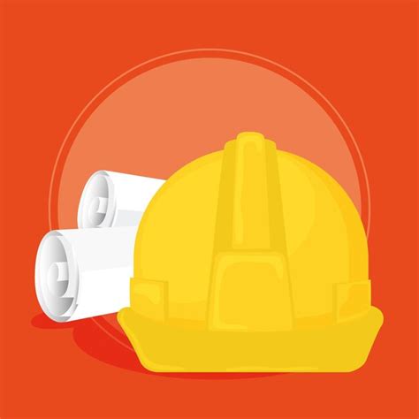 Premium Vector Engineer Helmet And A Pair Of Scrolled Papers Vector