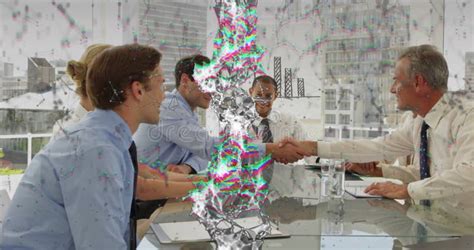 Business Meeting With Dna Strand And Digital Data Processing Animation Overlay Stock Footage