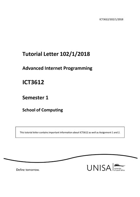 Ict3612 102 1 2018 Tutorial Tutorial Letter 1021 Advanced