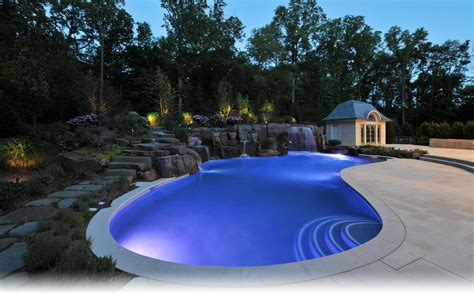 Luxury Inground Swimming Pool And Waterfall Design And Installation Bergen County Traditional