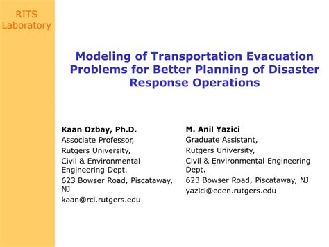 Ppt Modeling Of Transportation Evacuation Problems For Better Planning Of Disaster Response