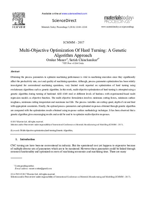pdf multi objective optimization of hard turning a genetic algorithm approach