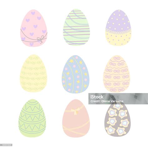 부활절 휴일 기호 다채로운 장식 계란 파스텔 톤 봄 축제 시간 장식을위한 플랫 스타일 벡터 일러스트 인사말 카드 초대장 배너 웹 디자인 4월에 대한 스톡 벡터 아트 및 기타