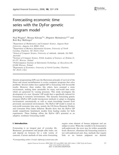 Pdf Forecasting Economic Time Series With The Dyfor Genetic Program Model