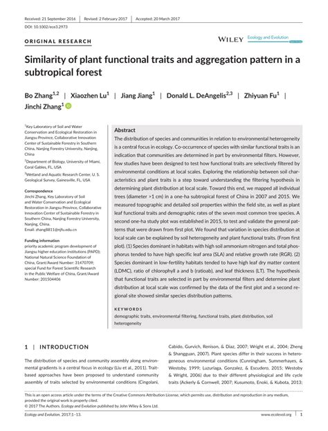Pdf Similarity Of Plant Functional Traits And Aggregation Pattern In A Subtropical Forest