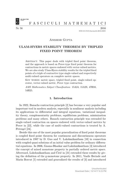 PDF Ulam Hyers Stability Theorem By Tripled Fixed Point Theorem