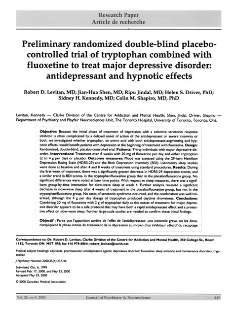 Pdf Preliminary Randomized Double Blind Placebo Controlled Trial Of Tryptophan Combined With