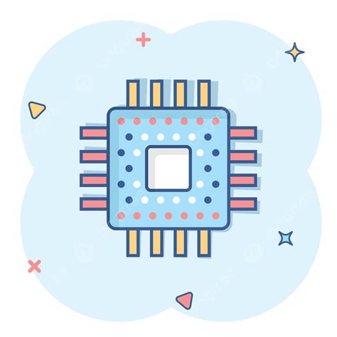 Comicstyle Computer Cpu Icon With Circuit Board On White Background