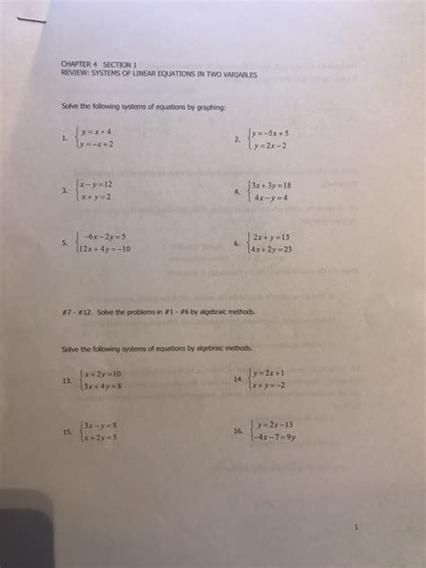 Solved CHAPTER 4 SECTION 1 REVIEW SYSTEMS OF LINEAR Chegg Com