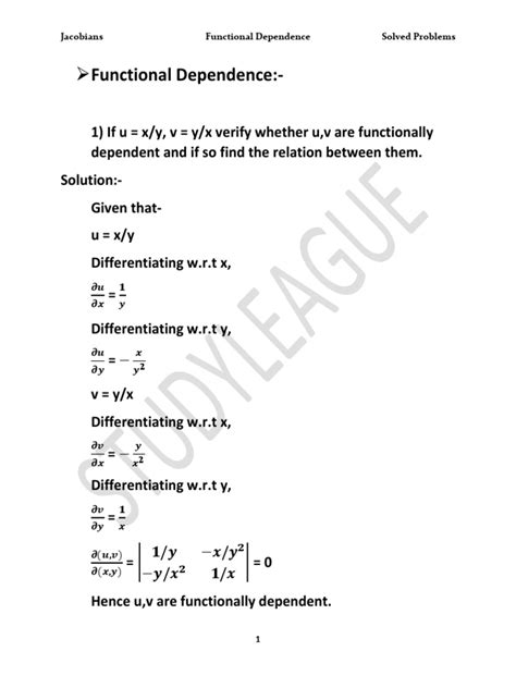 jacobians functional dependence solved problems pdf