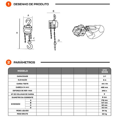 Talha Manual De Corrente Capacidade 3000kg Elevação 5 Metros Xtrong Xtc