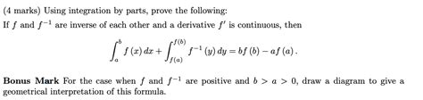 Solved 4 ﻿marks ﻿using Integration By Parts Prove The