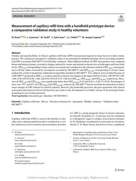 Measurement Of Capillary Refill Time With A Handheld Prototype Device A Comparative Validation