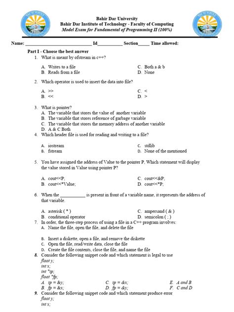 Model Exam 2015 Pdf Pointer Computer Programming Computing