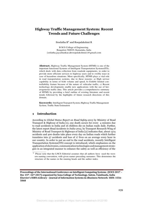 PDF Highway Traffic Management System Recent Trends And Future Challenges