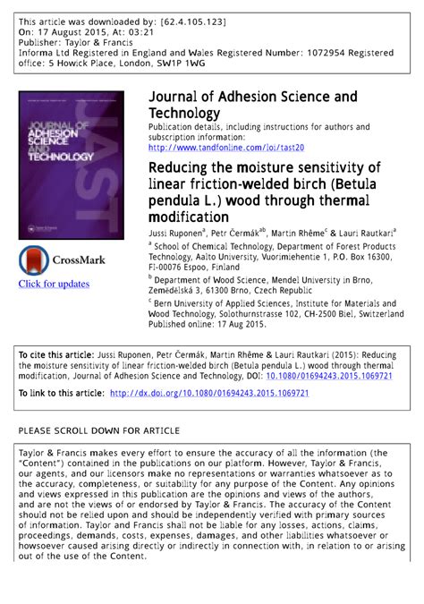 Pdf Reducing The Moisture Sensitivity Of Linear Friction Welded Birch