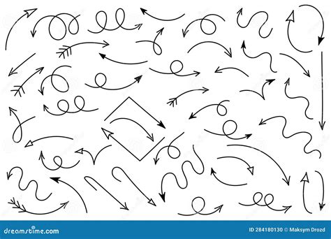 Curved Arrows Set Of Vector Hand Drawn Arrows Collection Of Pointers Stock Vector