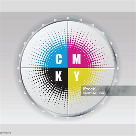 디지탈 버튼을 Cmyk 하프톤 원형에 대한 스톡 벡터 아트 및 기타 이미지 원형 3차원 형태 Cmyk Istock