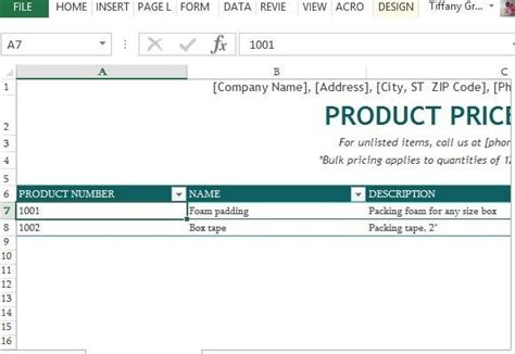 Product Price List Template For Excel