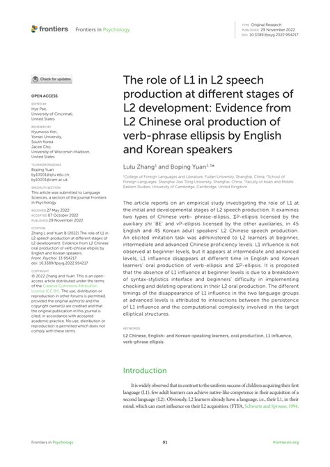 Pdf The Role Of L1 In L2 Speech Production At Different Stages Of L2 Development Evidence