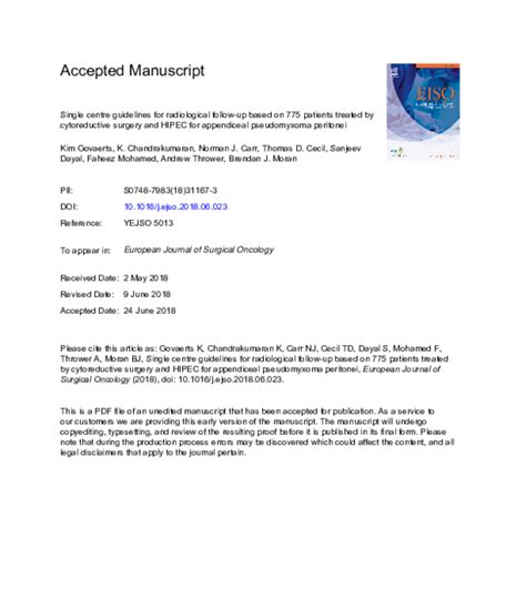 Pdf Single Centre Guidelines For Radiological Follow Up Based On 775 Patients Treated By